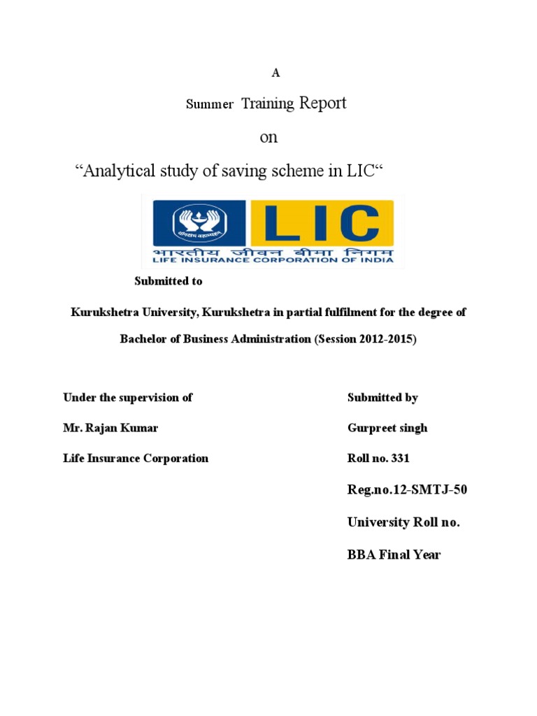 On "Analytical Study of Saving Scheme in LIC": Training | PDF | Insurance | Survey Methodology