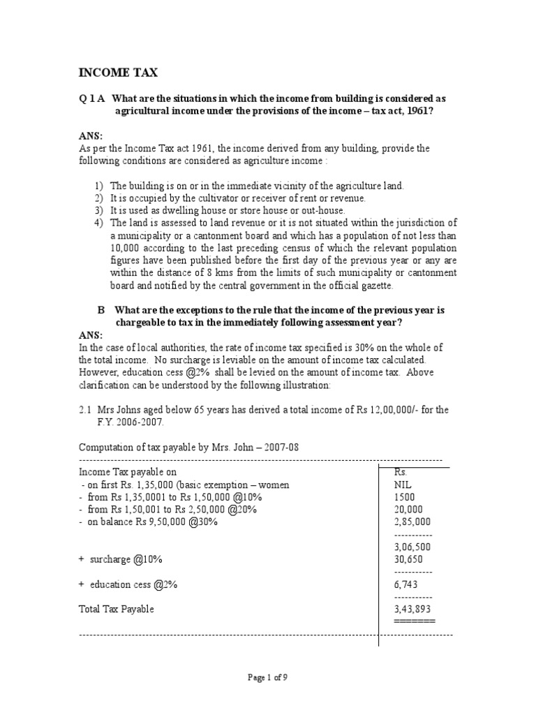 Income Tax Questions and Answers | PDF | Income Tax In India | Tax ...
