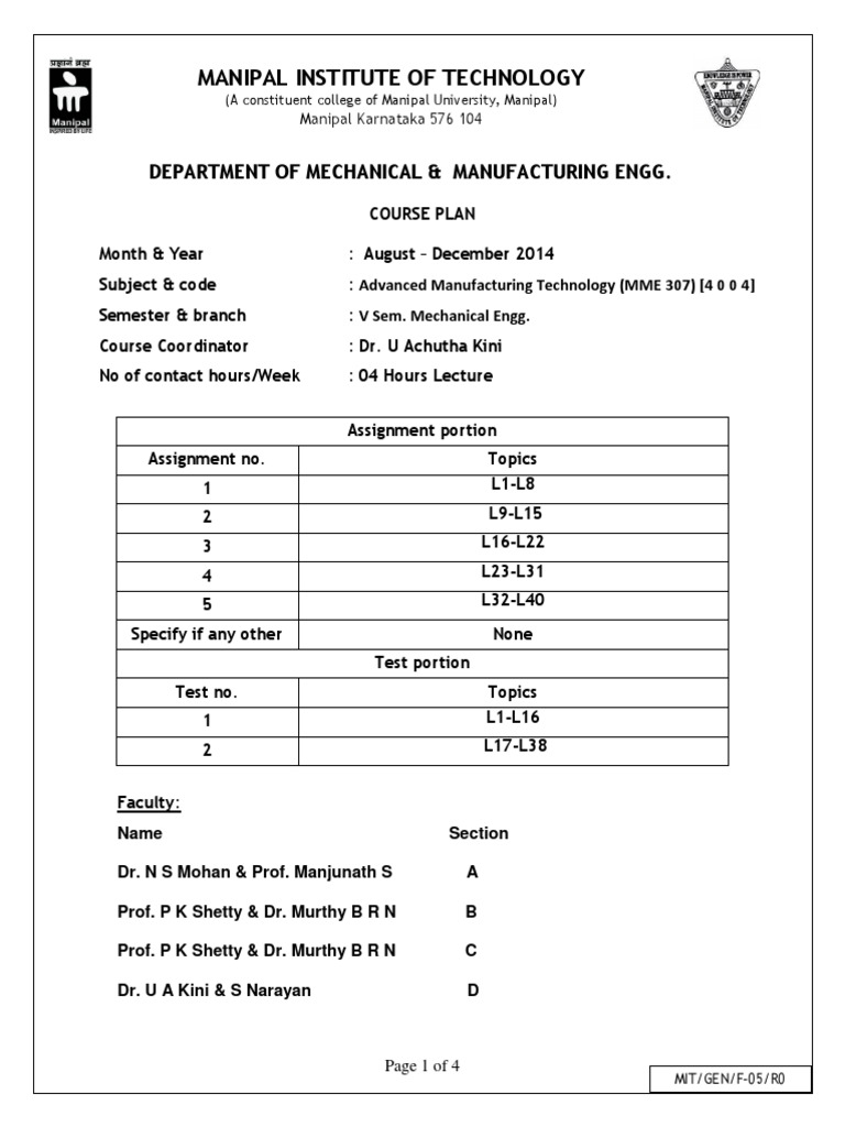 AMT - Course Plan | Download Free PDF | Machining | Procedural Knowledge