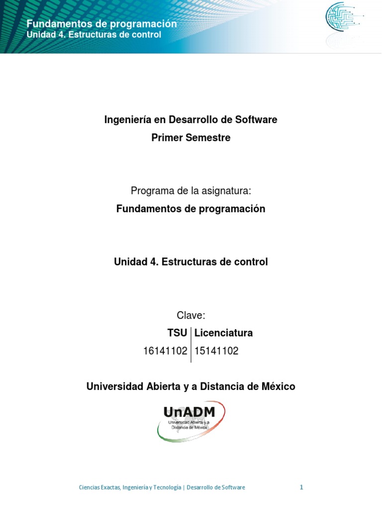 Unidad 4. Estructuras de Control | PDF | Algoritmos | Programa de computadora