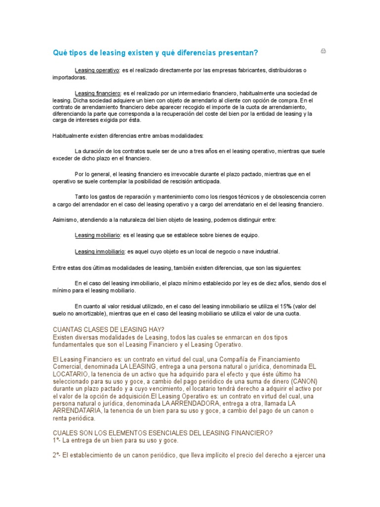 Qué Tipos de Leasing Existen y Qué Diferencias Presentan | PDF | Arrendamiento | Amortización ...