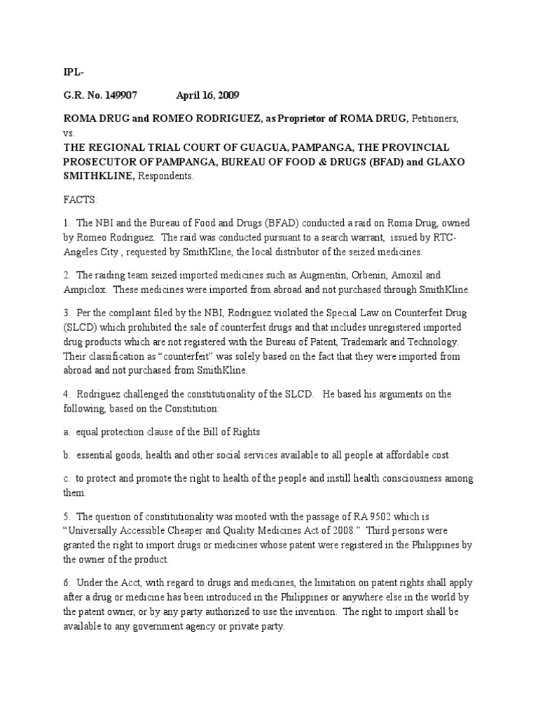 IPL - Roma Drug vs. RTC | PDF | Glaxo Smith Kline | Pharmaceutical Drug