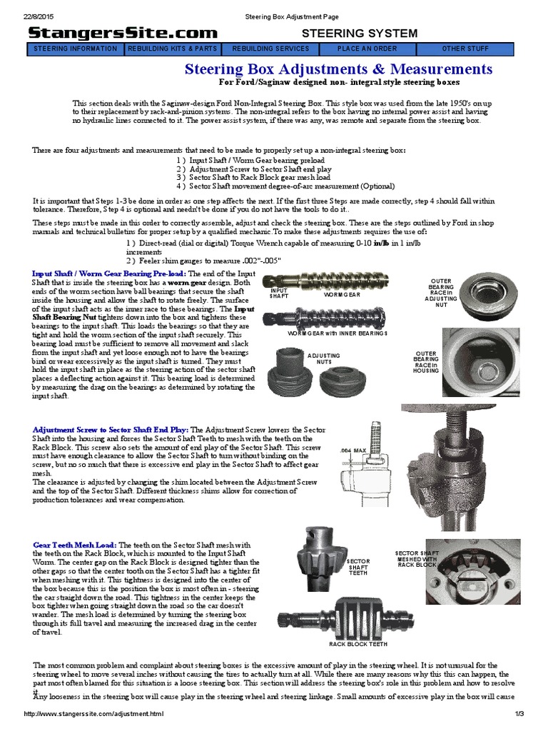 Steering Box Adjustment Page | PDF | Steering | Gear
