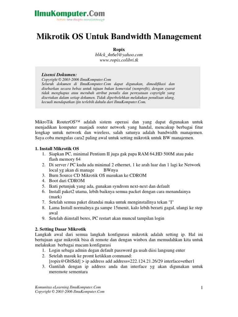 Mikrotik OS Untuk Bandwidth Management | PDF
