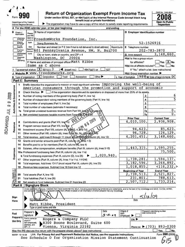 FreedomWorks Foundation 521526916 2008 052C0CE8Searchable | PDF | Irs ...