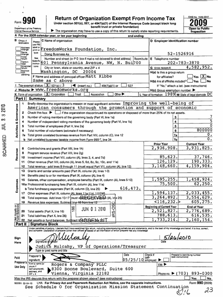 FreedomWorks Foundation 521526916 2009 061C5678Searchable | PDF | Irs ...