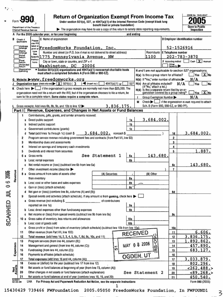 FreedomWorks Foundation 521526916 2005 025C0DC7Searchable | PDF | 501(C ...