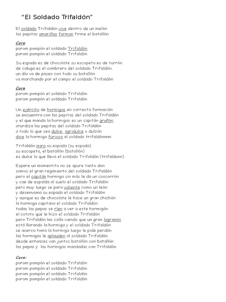 Letra de La Canción El Soldado Trifaldón | PDF