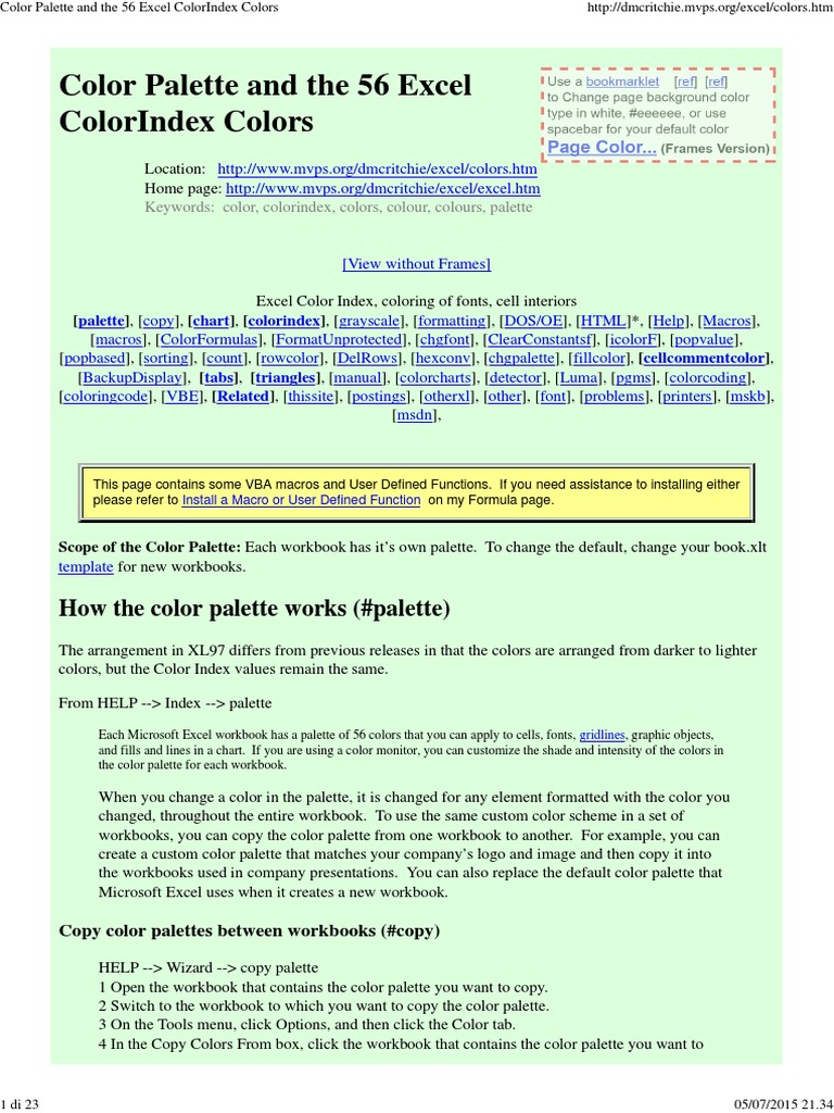 Color Palette and the 56 Excel ColorIndex Colors | Modelo de color RGB ...