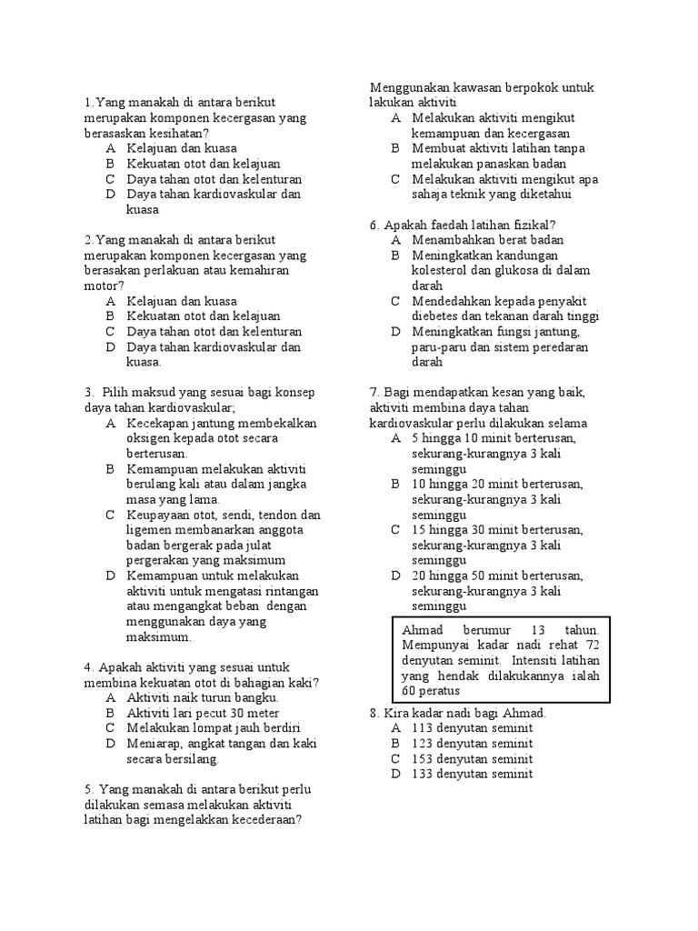 Soalan PJK Tingkatan 1 | PDF