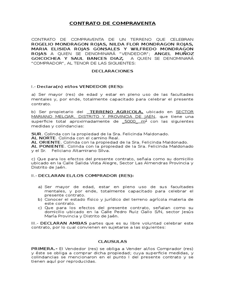 79049263 Contrato De Compraventa Terreno Parcela Derecho Privado