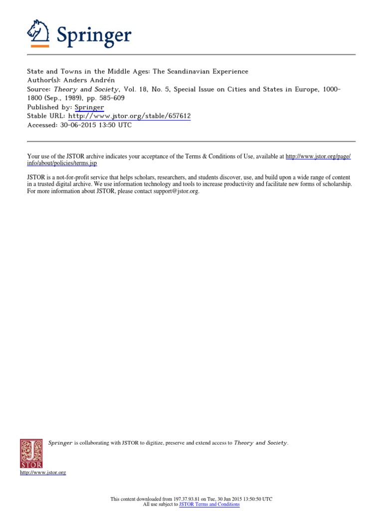 State and Towns in The Middle Ages The Scandinavian Experience | PDF ...