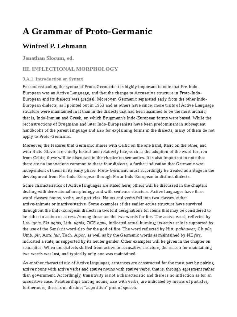 Syntax of Proto-Germanic Language | PDF | Grammatical Gender ...