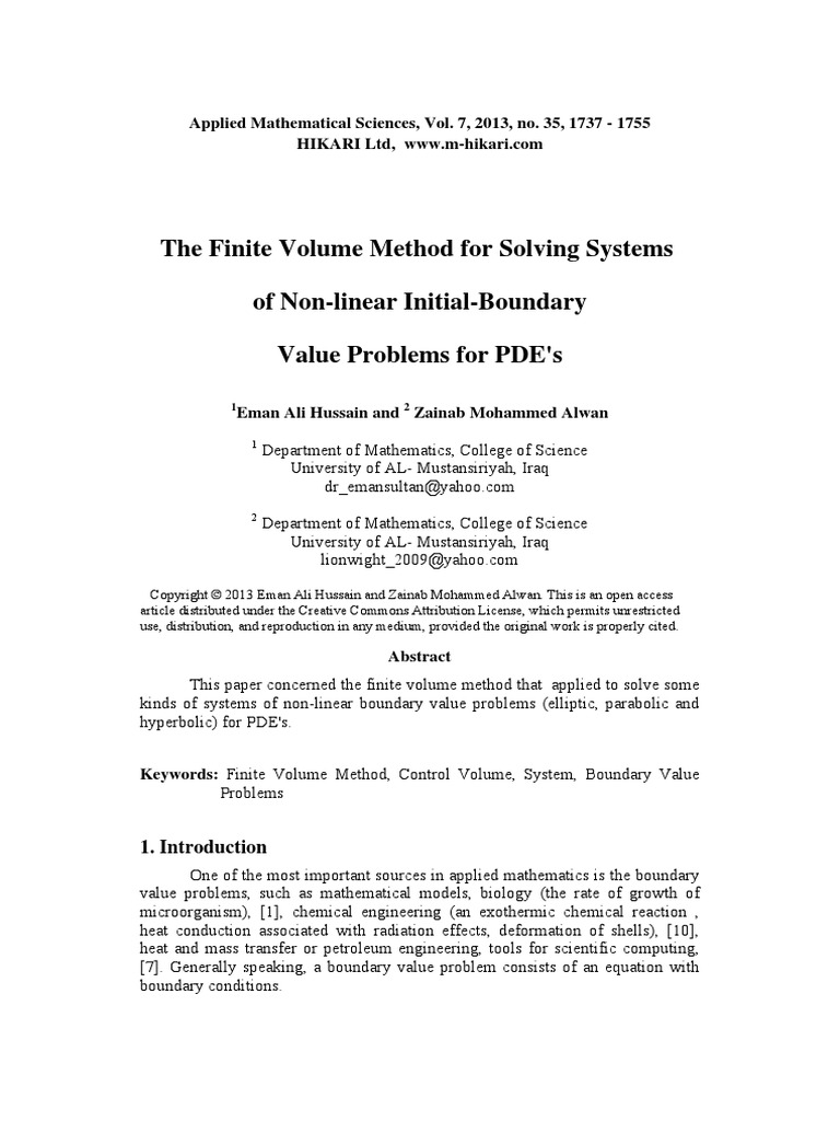 The Finite Volume Method For Solving Systems of Non-Linear Initial-Boundary Value Problems For ...