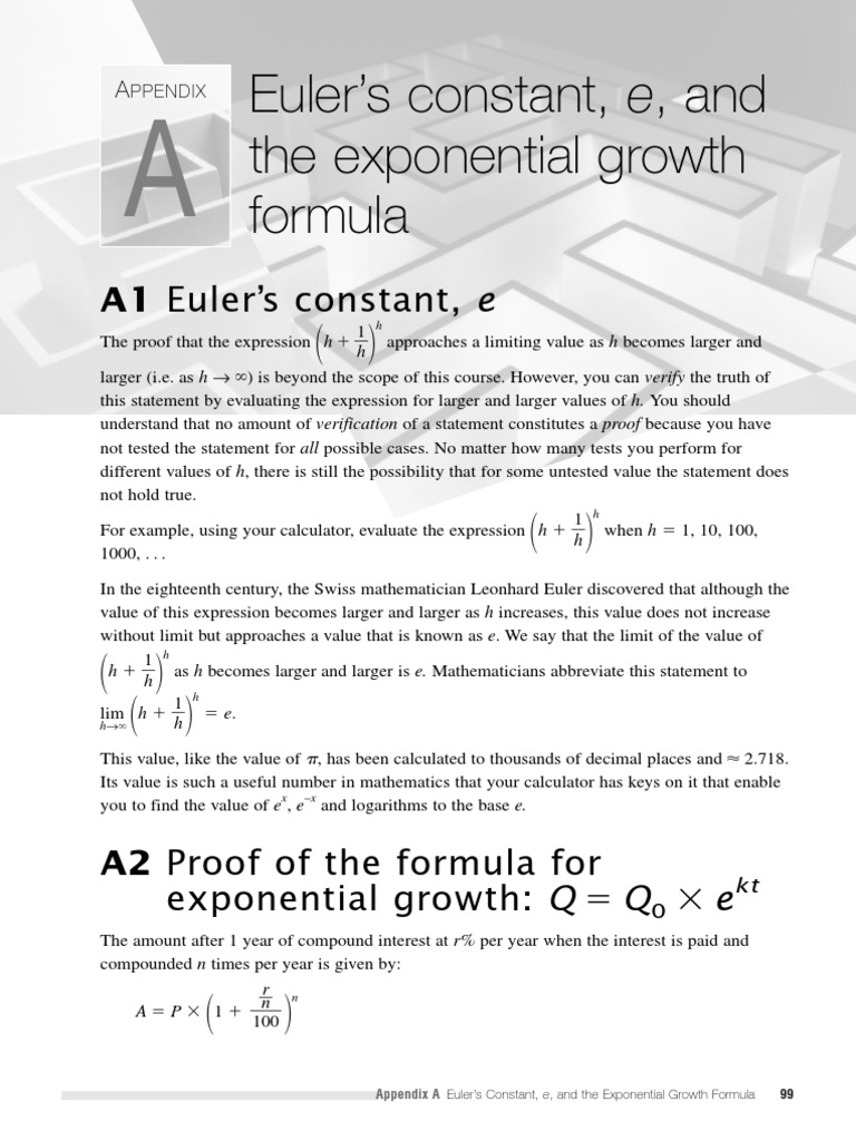 Euler's Constant, E, and The Exponential Growth Formula | PDF | Mass ...