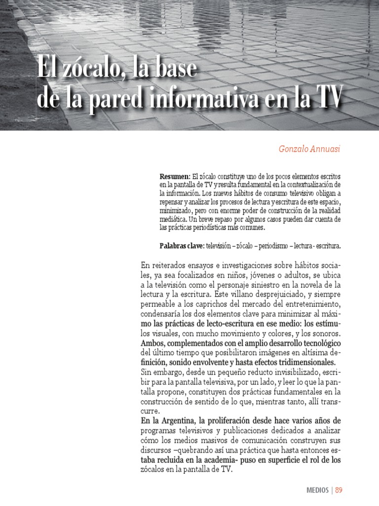 El Zócalo, La Base de La Pared Informativa en La TV | PDF | Lectura ...
