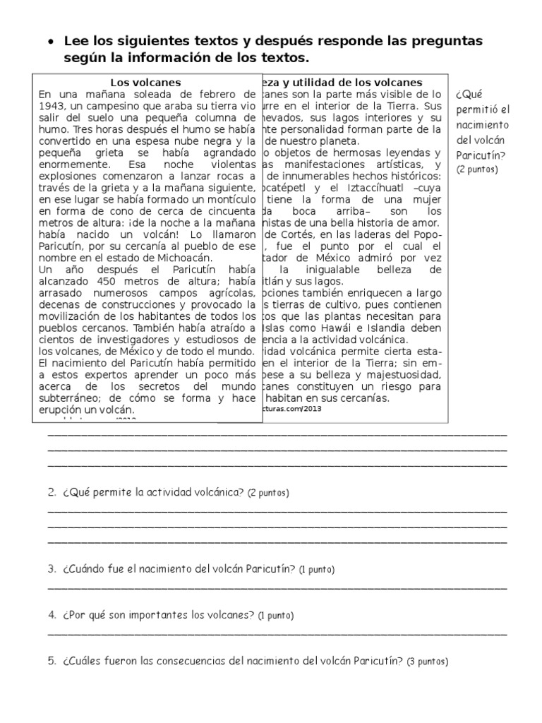 Lectura para Comprension Lectora | PDF | Volcán | Tipos de erupciones ...