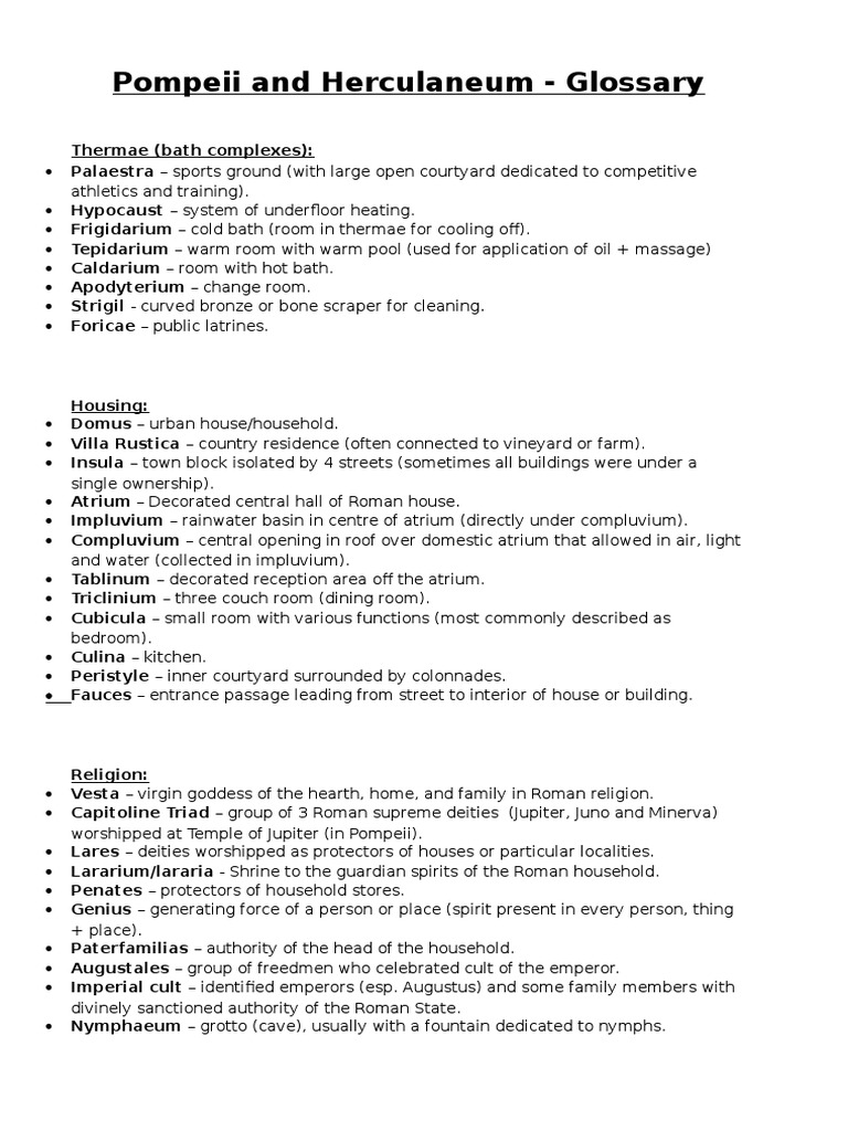 HSC: Pompeii and Herculaneum - Glossary | PDF | Ancient Rome | Religion ...