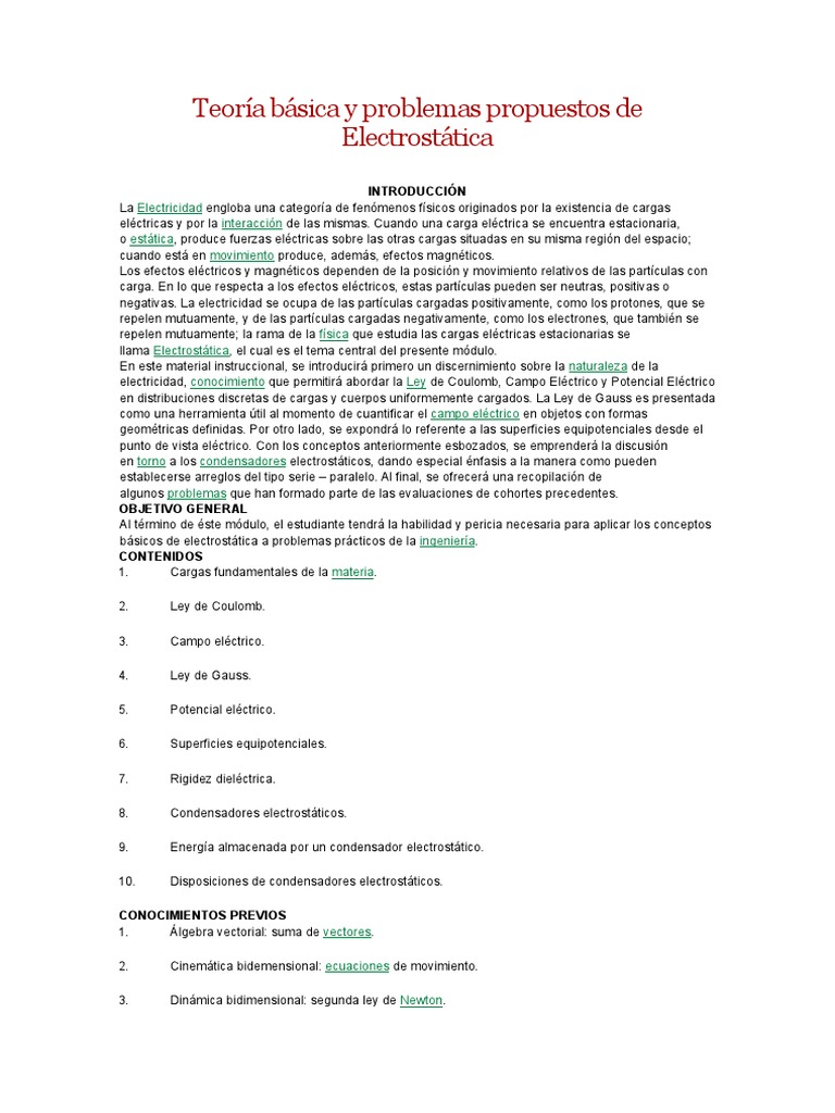 Teoría Básica y Problemas Propuestos de Electrostática | PDF ...