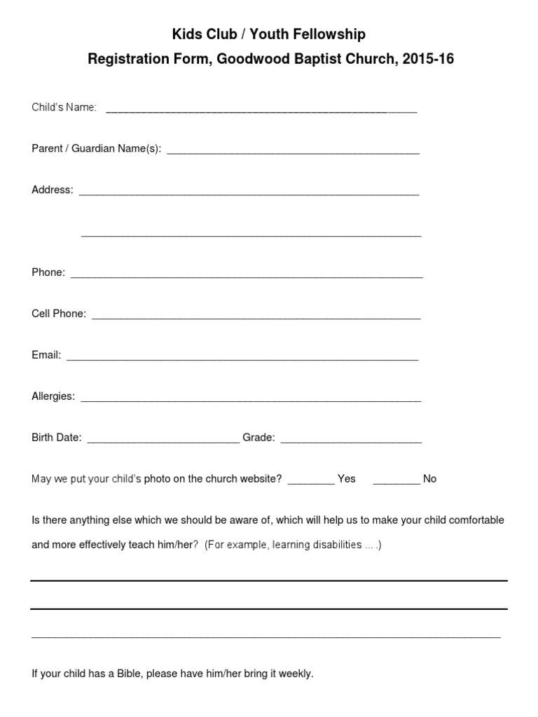 Kids Club Registration Form 2015-16 | PDF