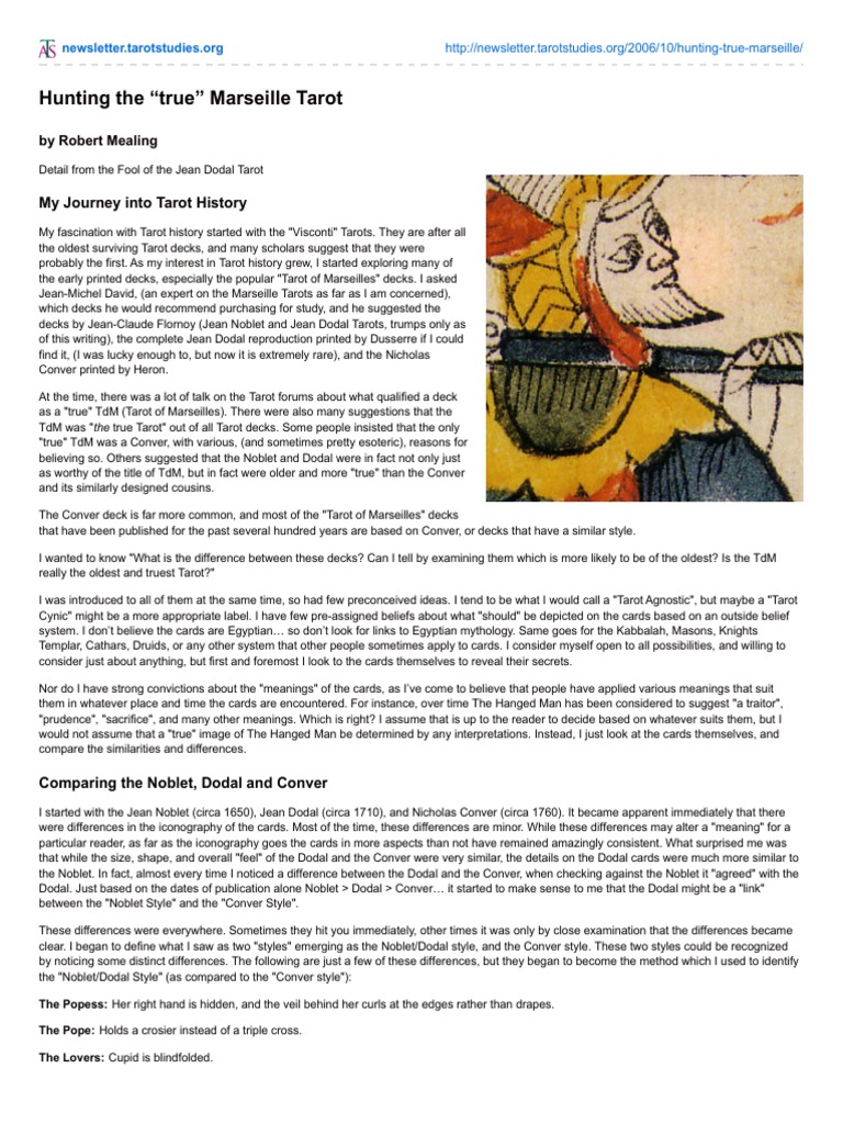 Robert Mealing - Hunting The True Marseille | PDF | Tarot | Playing Cards