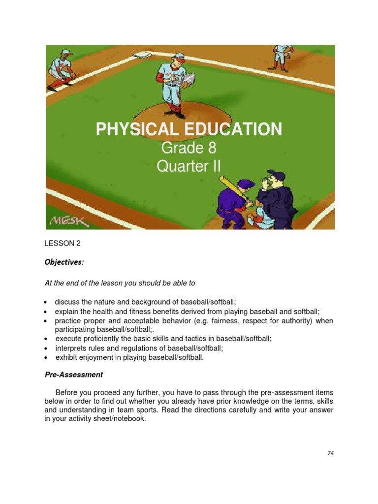 Grade 8 Physical Education 2nd Quarter | PDF | Baseball Field | Softball