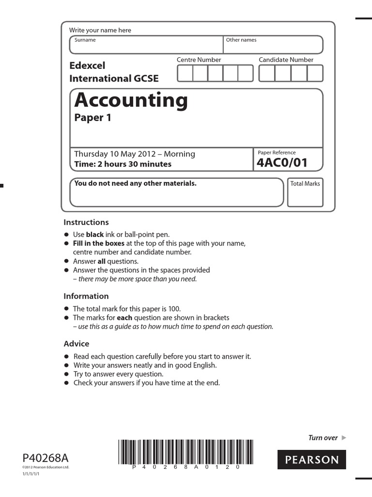 Edexcel IGCSE May 2012 Accounting | Debits And Credits | Business Economics