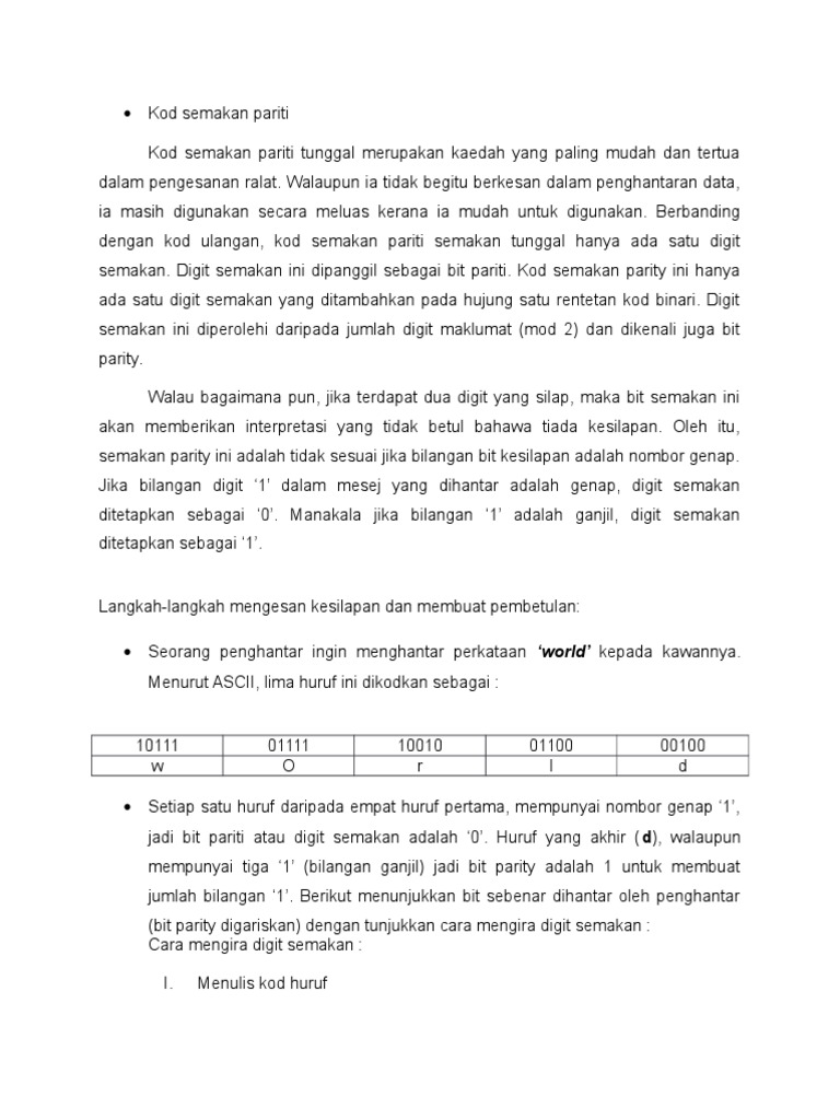 Kod Semakan Pariti: Pengesanan Ralat Data | PDF