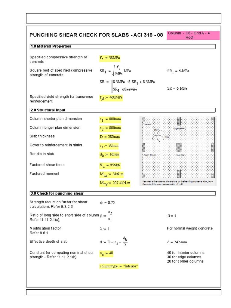 Punching Shear Check For Slabs - ACI 318-08 | PDF | Column | Strength Of Materials