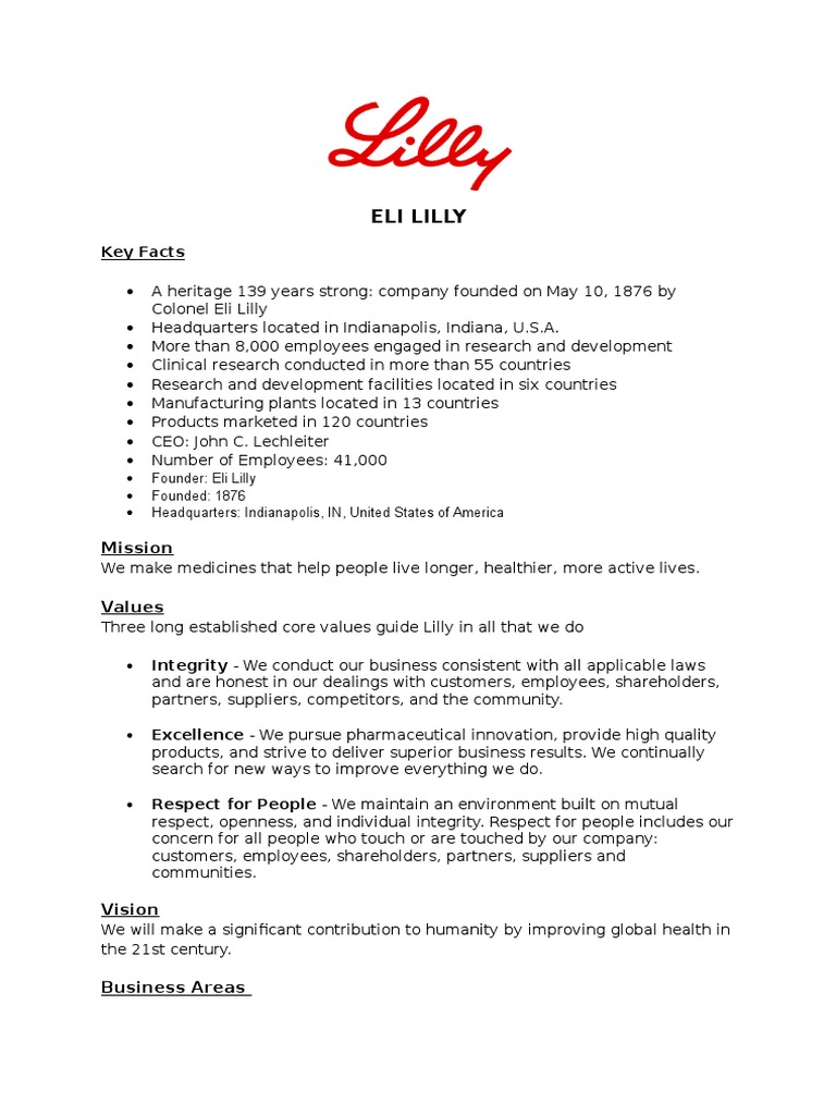 Eli Lilly: Mission, Vision, and Values | PDF