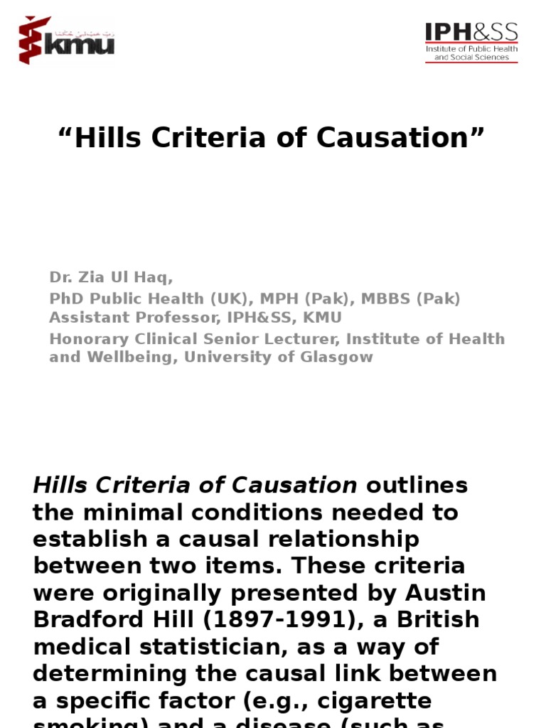 Hills Criteria of Causation - Zia | PDF | Causality | Correlation And ...