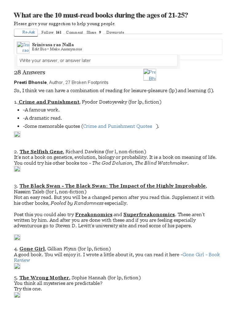 What Are The 10 Must-Read Books During The Ages of 21-25 - Quora | PDF ...