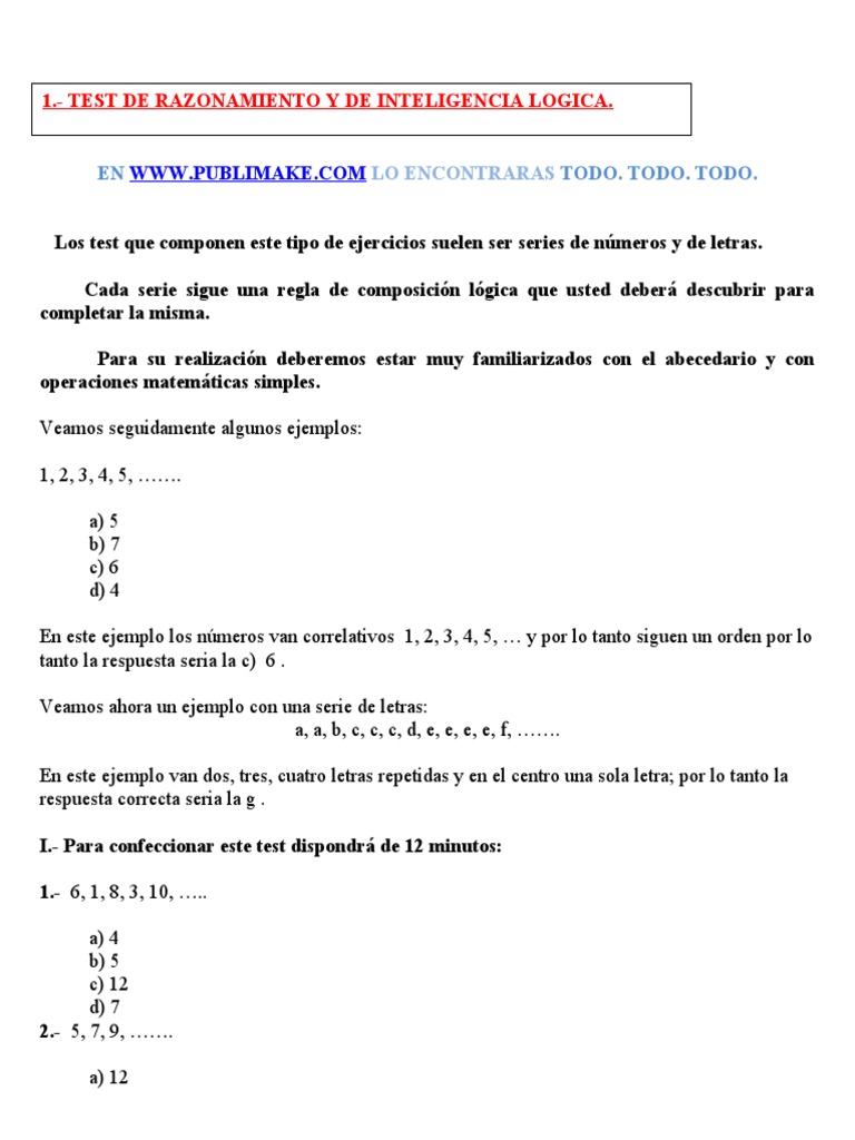 Test de Razonamiento y de Inteligencia Logica. (Con Sus Soluciones ...