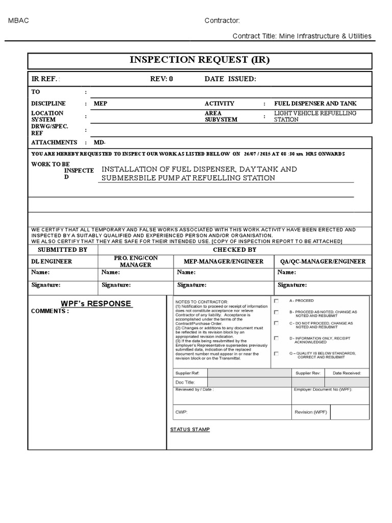 Inspection Request - Sample | PDF