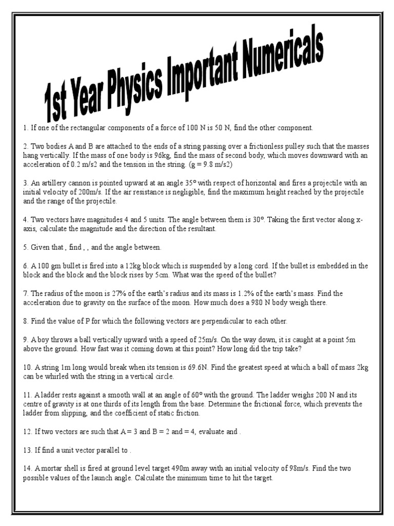 1st Year Physics Important Numericals | PDF | Wavelength | Lens (Optics)