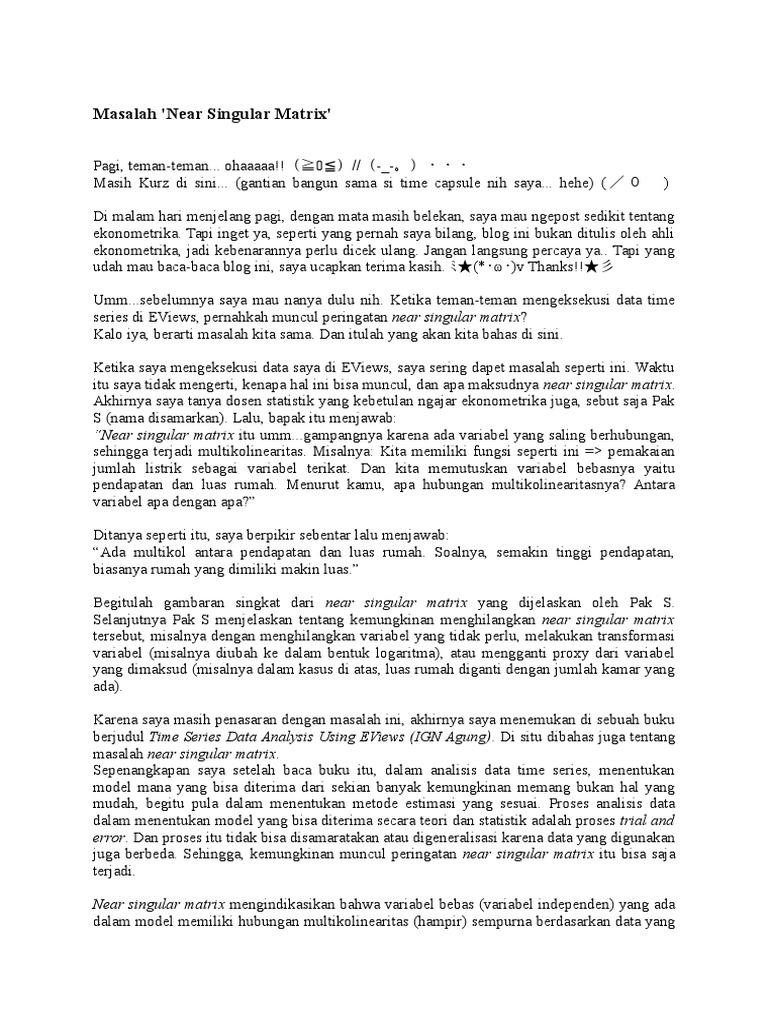 Masalah-Near Singular Matrix | PDF