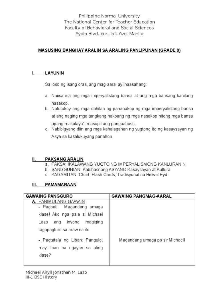 Masusing Banghay Aralin Sa Araling Panlipunan | PDF