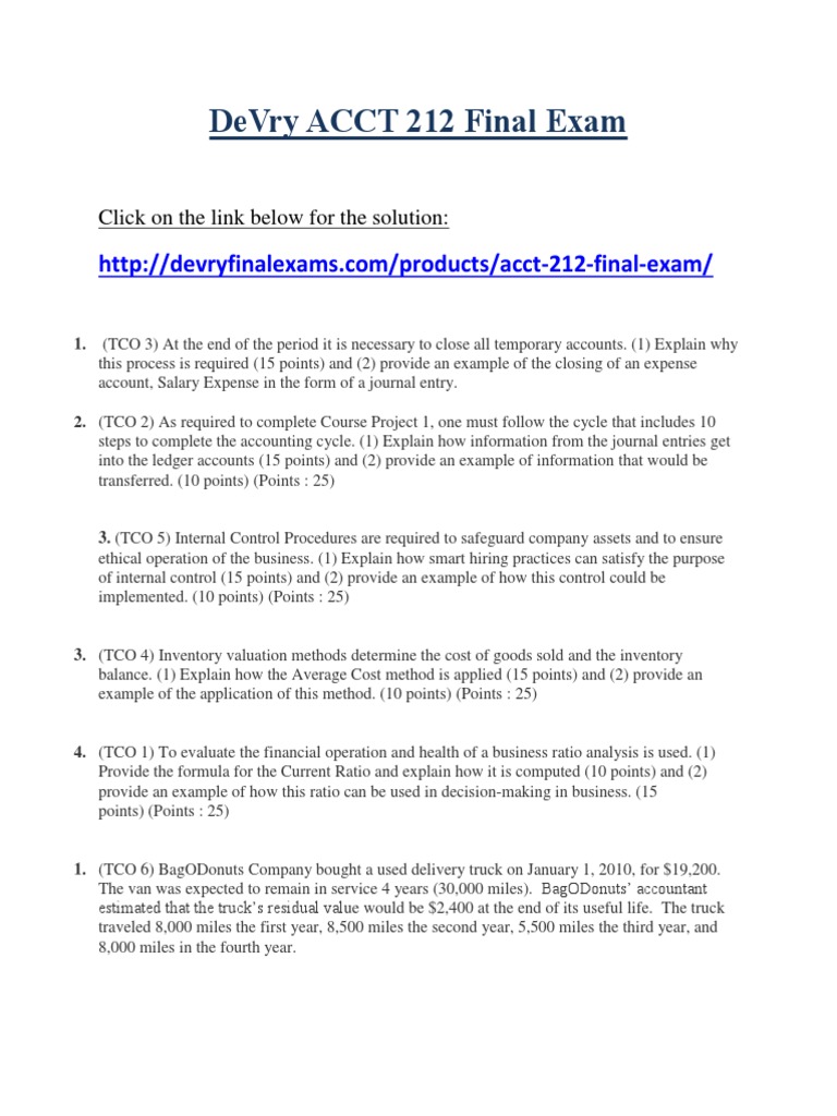 DeVry ACCT 212 Final Exam 100% Correct Answer | Download Free PDF | Total Cost Of Ownership | Stocks
