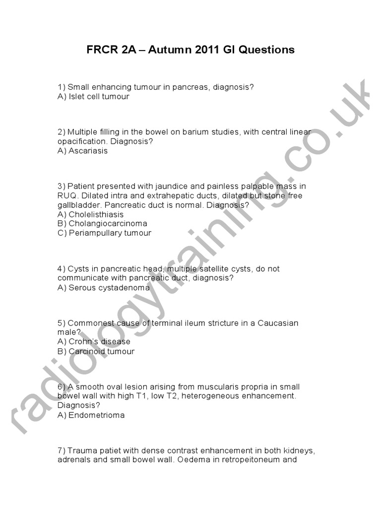 FRCR 2A - Autumn 2011 GI Questions | PDF
