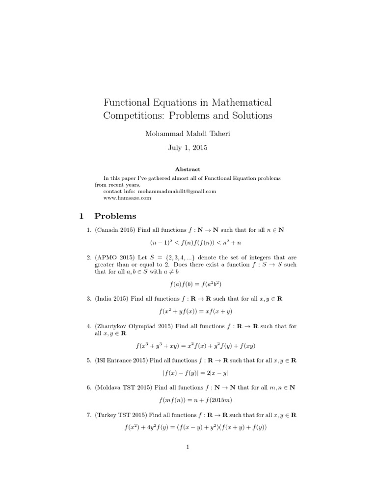 Functional Equations in Years | PDF | Function (Mathematics) | Equations