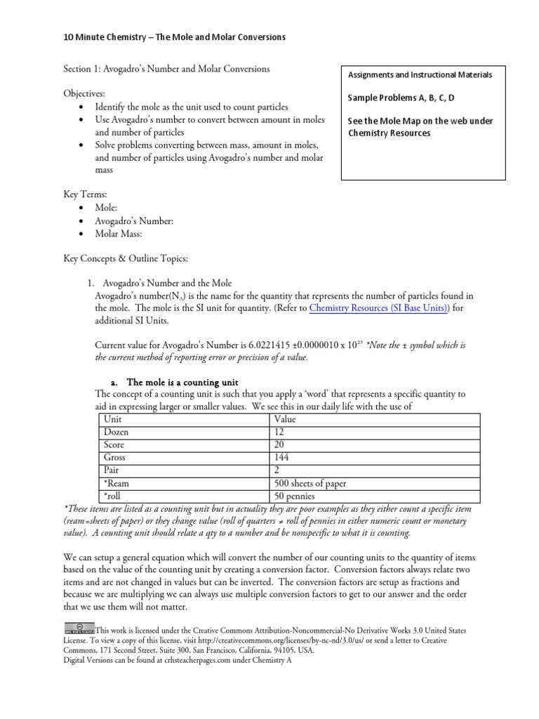 Avogadro's Number and Molar Conversions | PDF | Mole (Unit) | Atomic ...