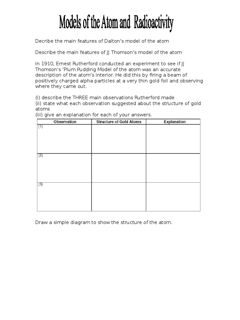Radioactivity Worksheet | PDF | Atoms | Radioactive Decay