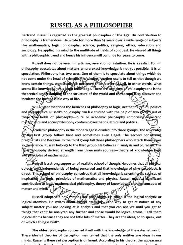 Russell As A Philosopher | PDF | Epistemology | Mind
