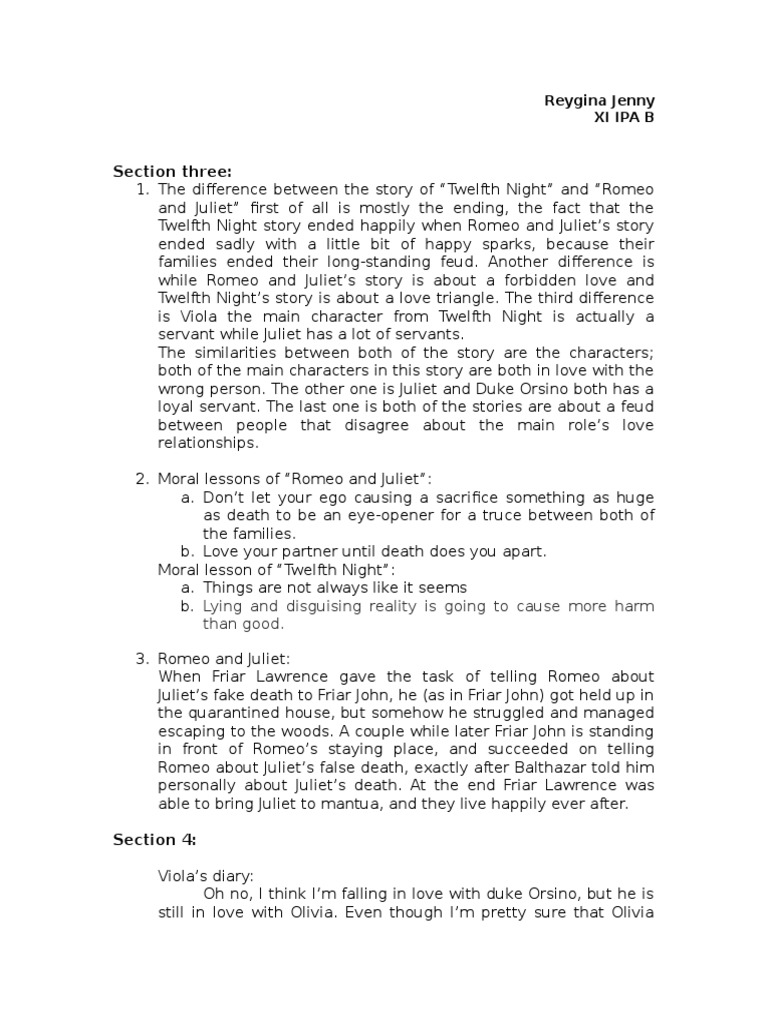 Comparing Twelfth Night and Romeo and Juliet (39 | PDF | Twelfth Night ...