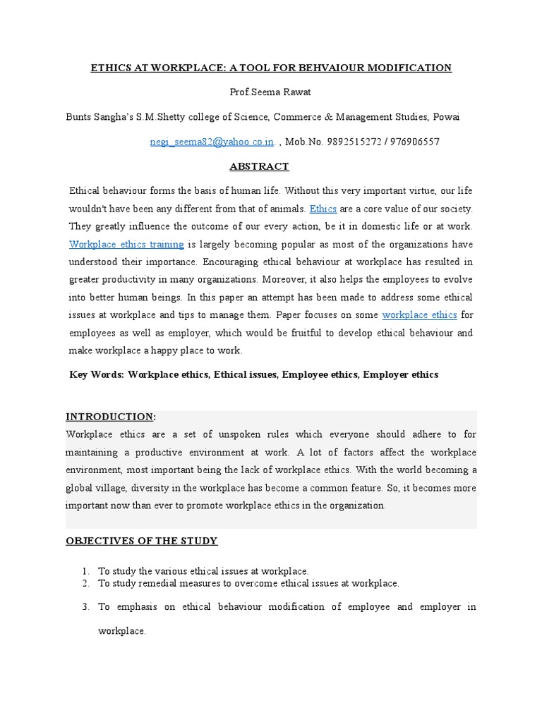Ethics at Workplace | PDF | Employment | Servant Leadership