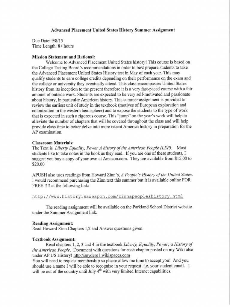 AP Ushistory Summerwork | PDF