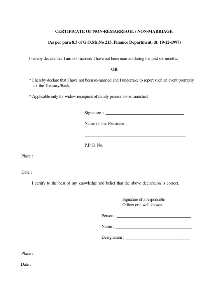 Certificate of Non-Re-Marriage or Non-Marriage | PDF