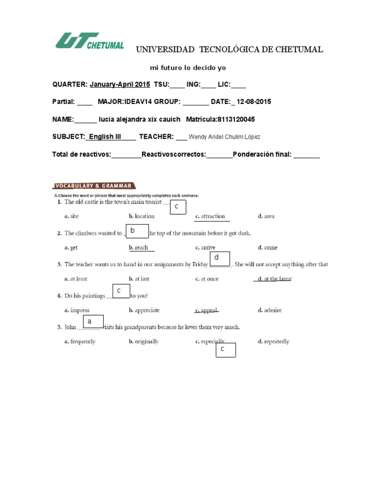 English III Exam Answers 2015 | PDF