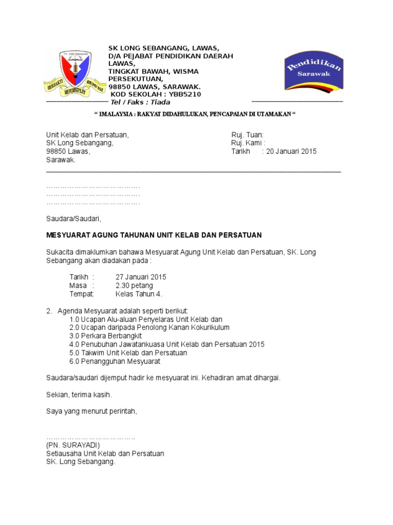 Contoh Notis Mesyuarat Dan Minit Mesyuarat Agung | PDF