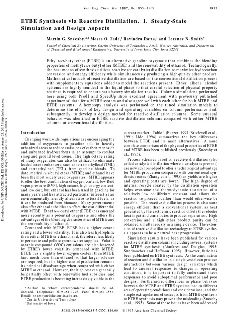 ETBE Synthesis Via Reactive Distillation. 1. Steady-State | PDF ...
